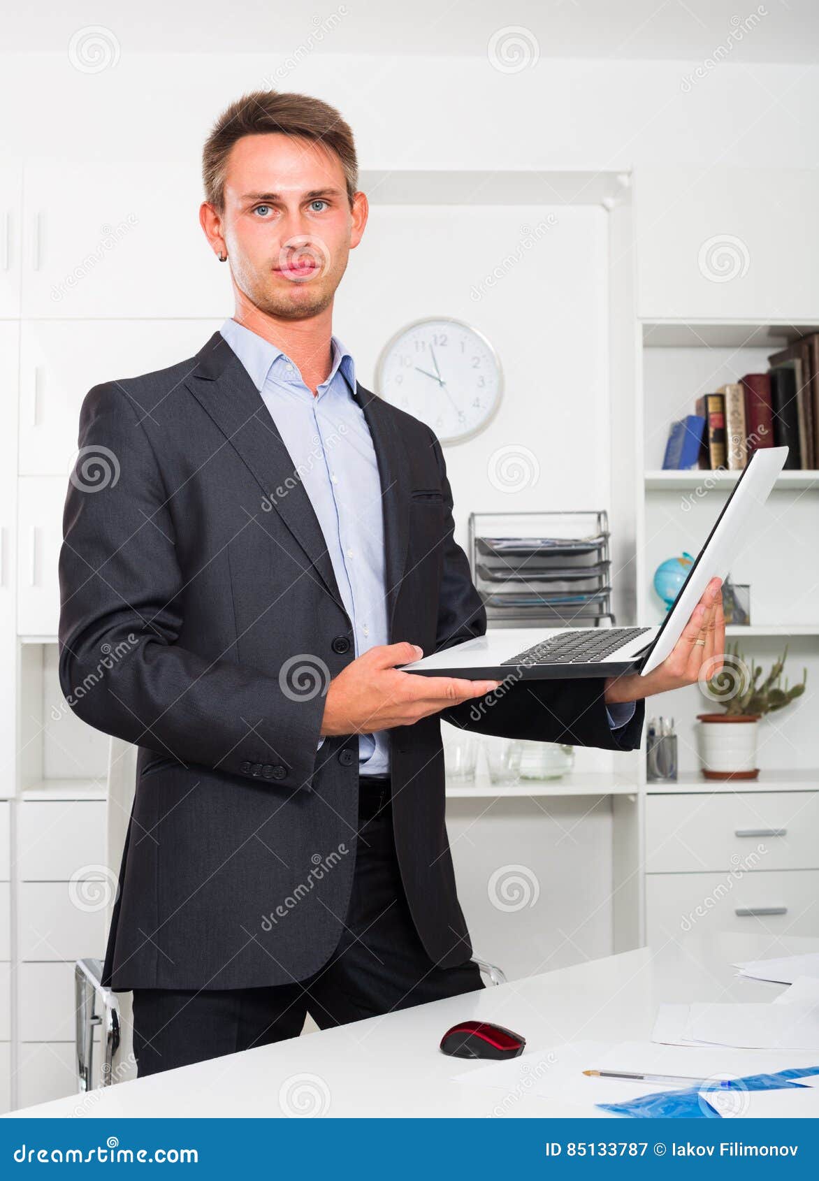 Business Man Holding Computer in Hands Stock Image - Image of business ...