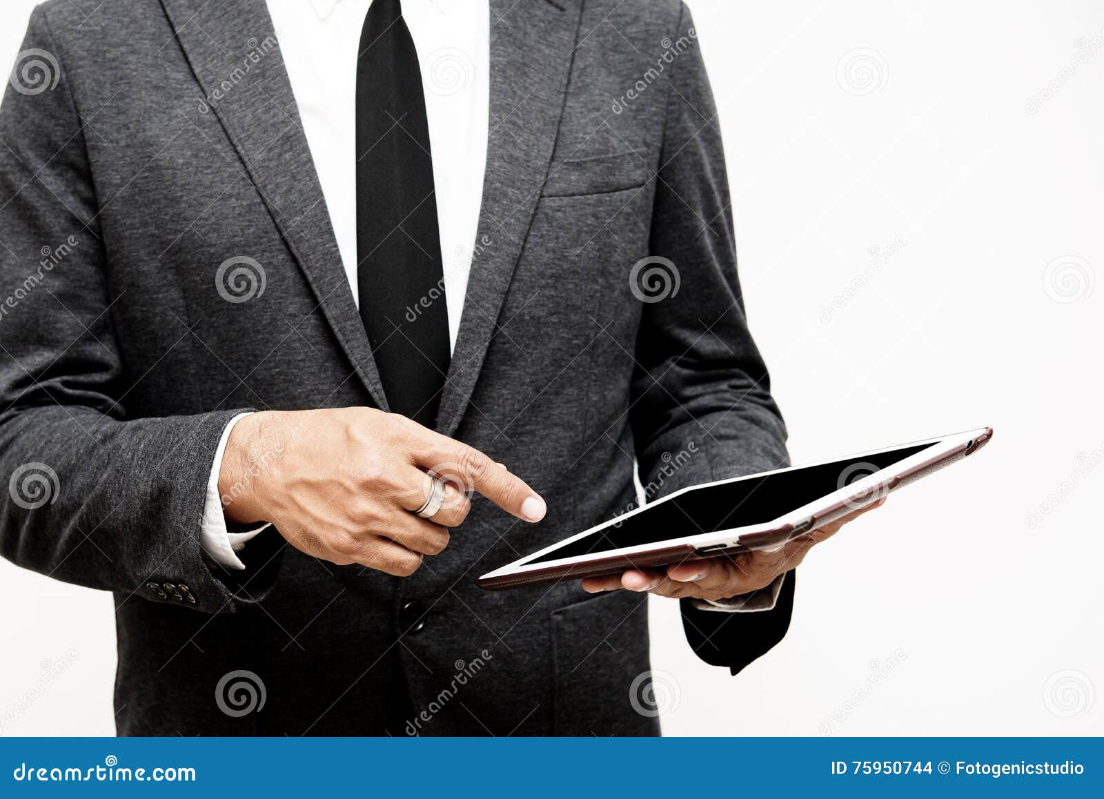 Business Man Holding Computer Tablet Selective Focus on Pointing Stock ...