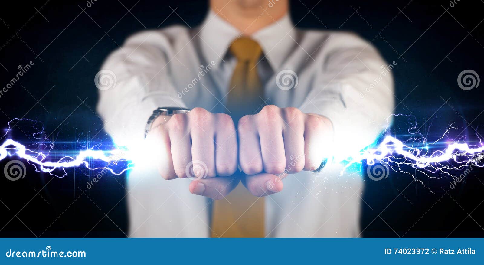 Business Man Holding Electricity Light Bolt in His Hands Stock Photo ...
