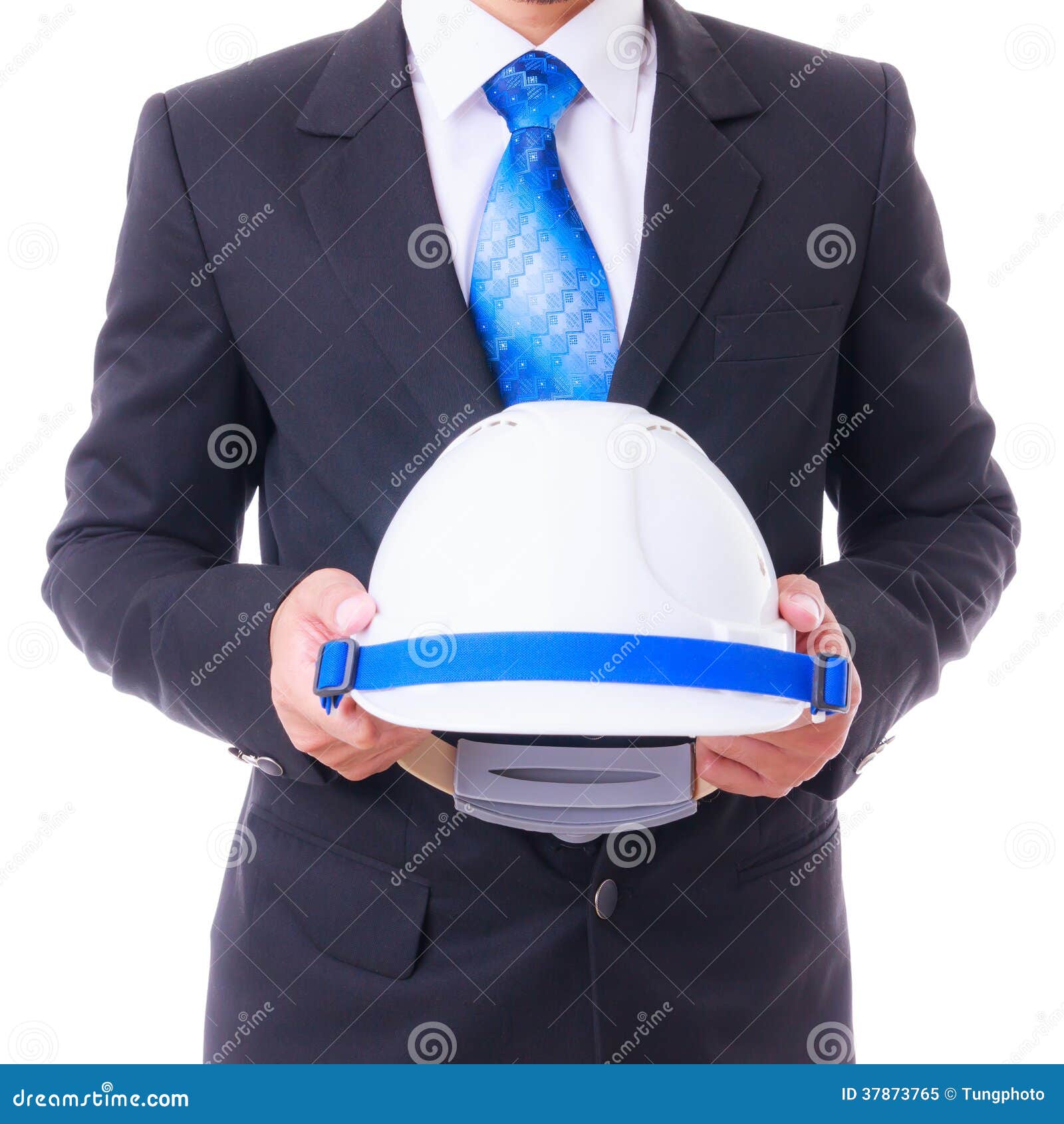 Engineer With Helmet And Blueprints At Control Room Stock Image ...