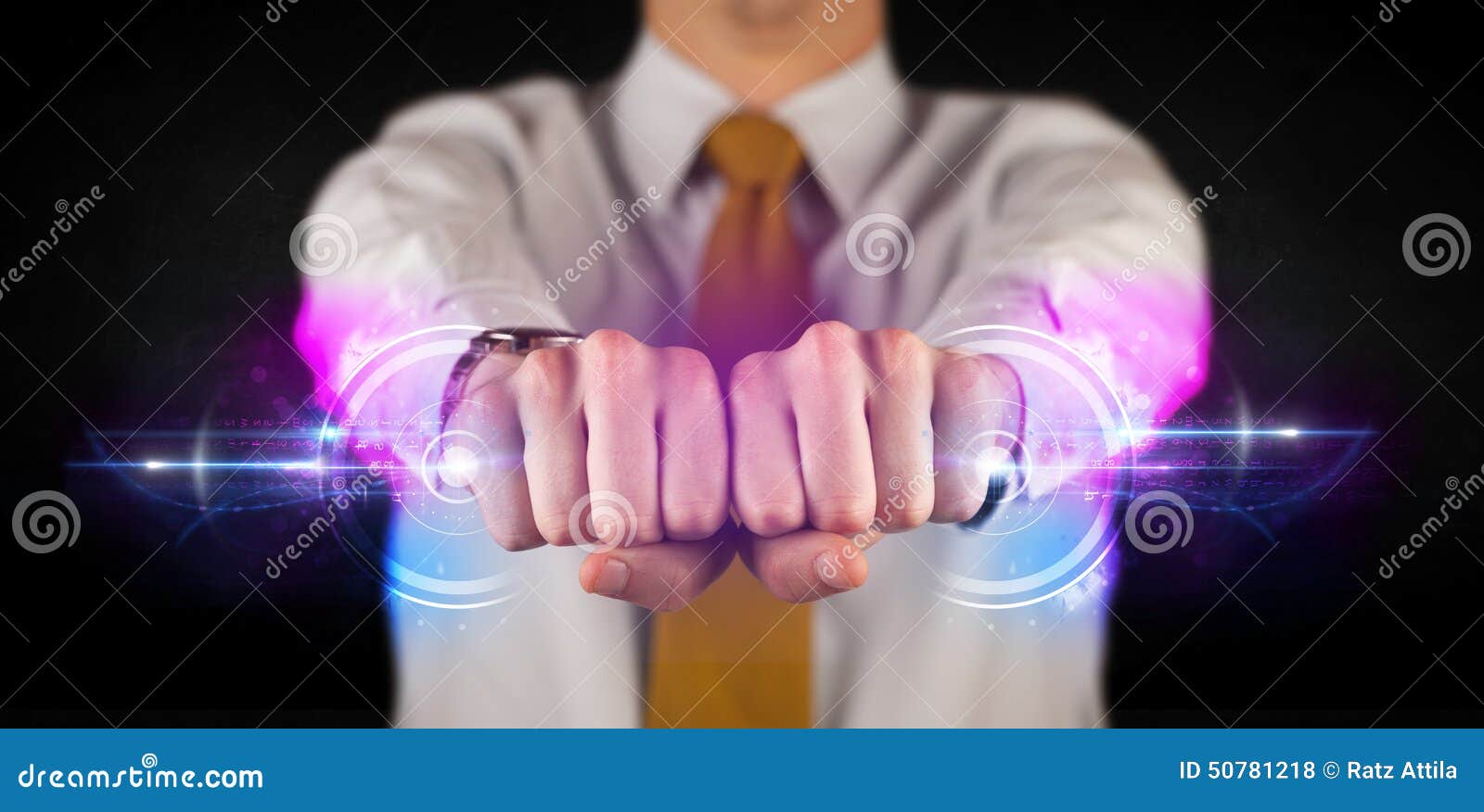 Business Man Holding Future Technology Data System Network Stock Photo ...