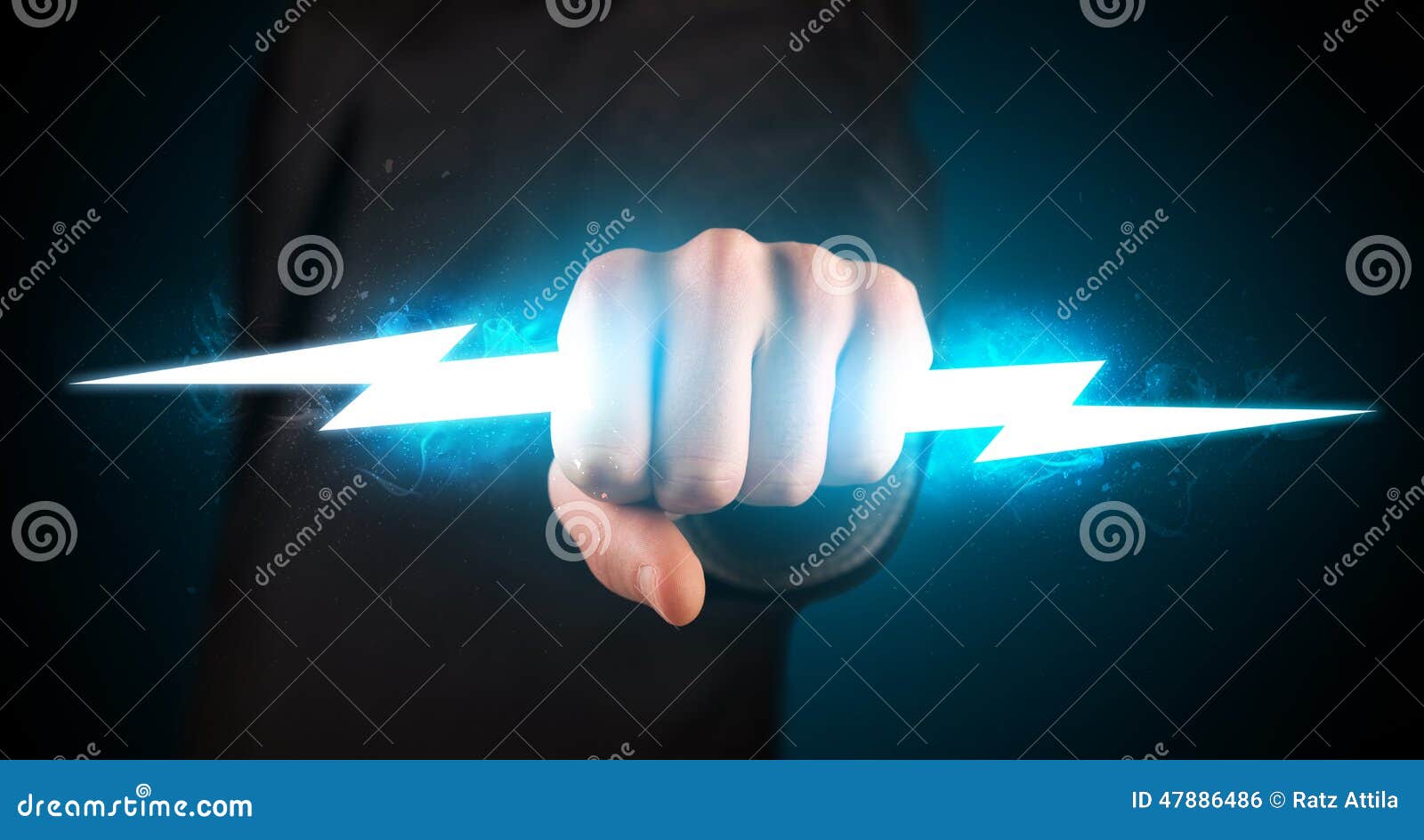 Business Man Holding Glowing Lightning Bolt in His Hands Stock Photo ...