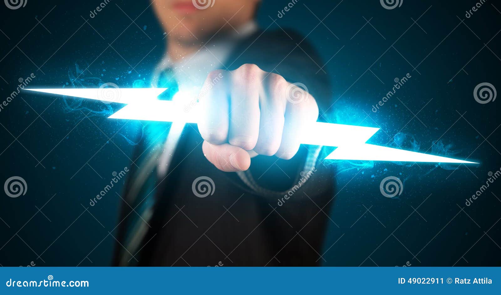 Business Man Holding Glowing Lightning Bolt in His Hands Stock Image ...