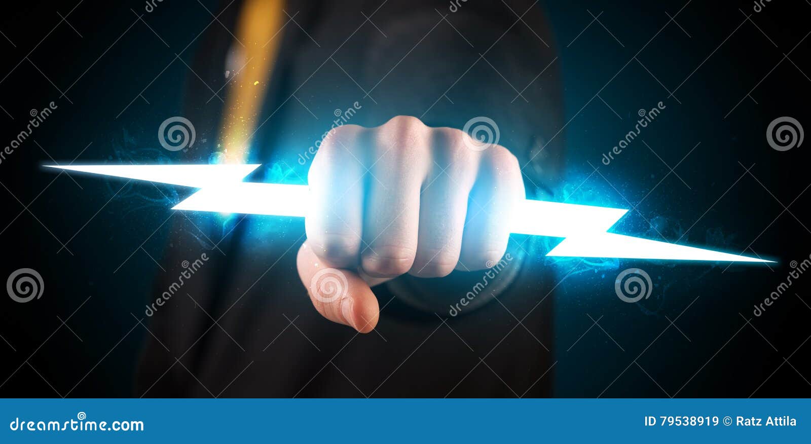 Business Man Holding Glowing Lightning Bolt in His Hands Stock Image ...