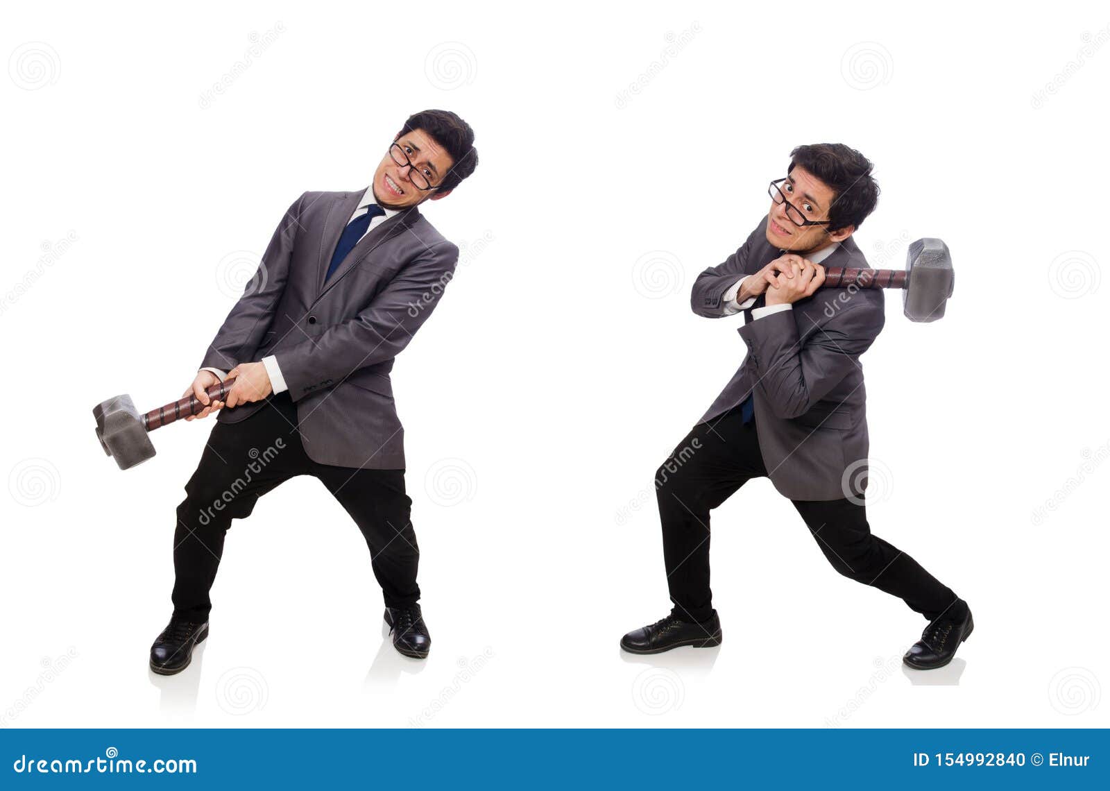 Business Man Holding Hammer Isolated on White Stock Photo - Image of ...