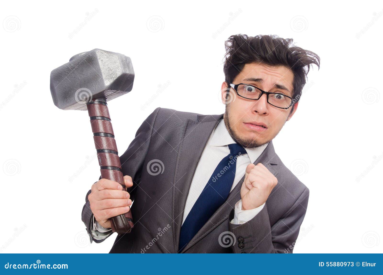 Business Man Holding Hammer Isolated on White Stock Image - Image of ...