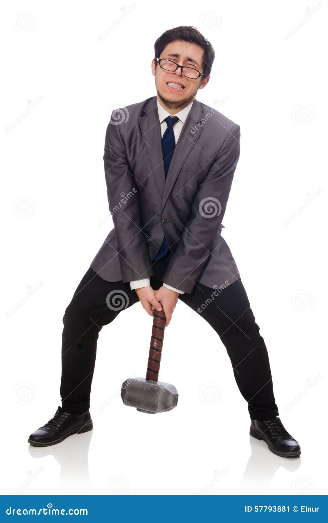 Business Man Holding Hammer Isolated on White Stock Image - Image of ...
