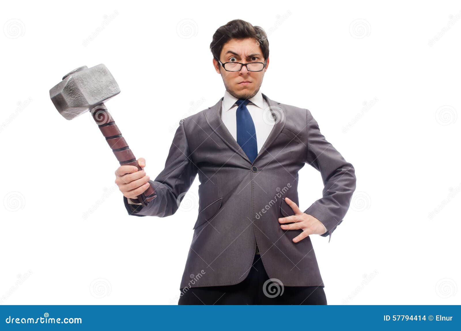 Business Man Holding Hammer Isolated on White Stock Photo - Image of ...