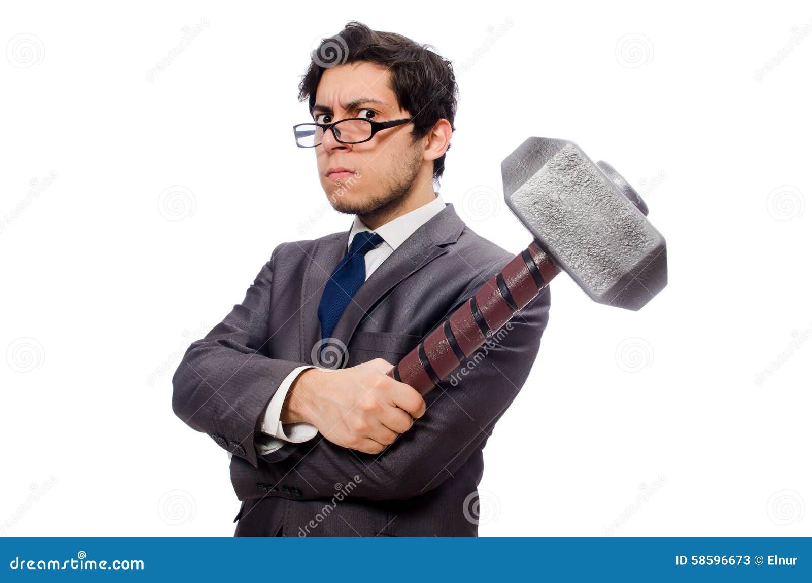 Business Man Holding Hammer Isolated on White Stock Image - Image of ...
