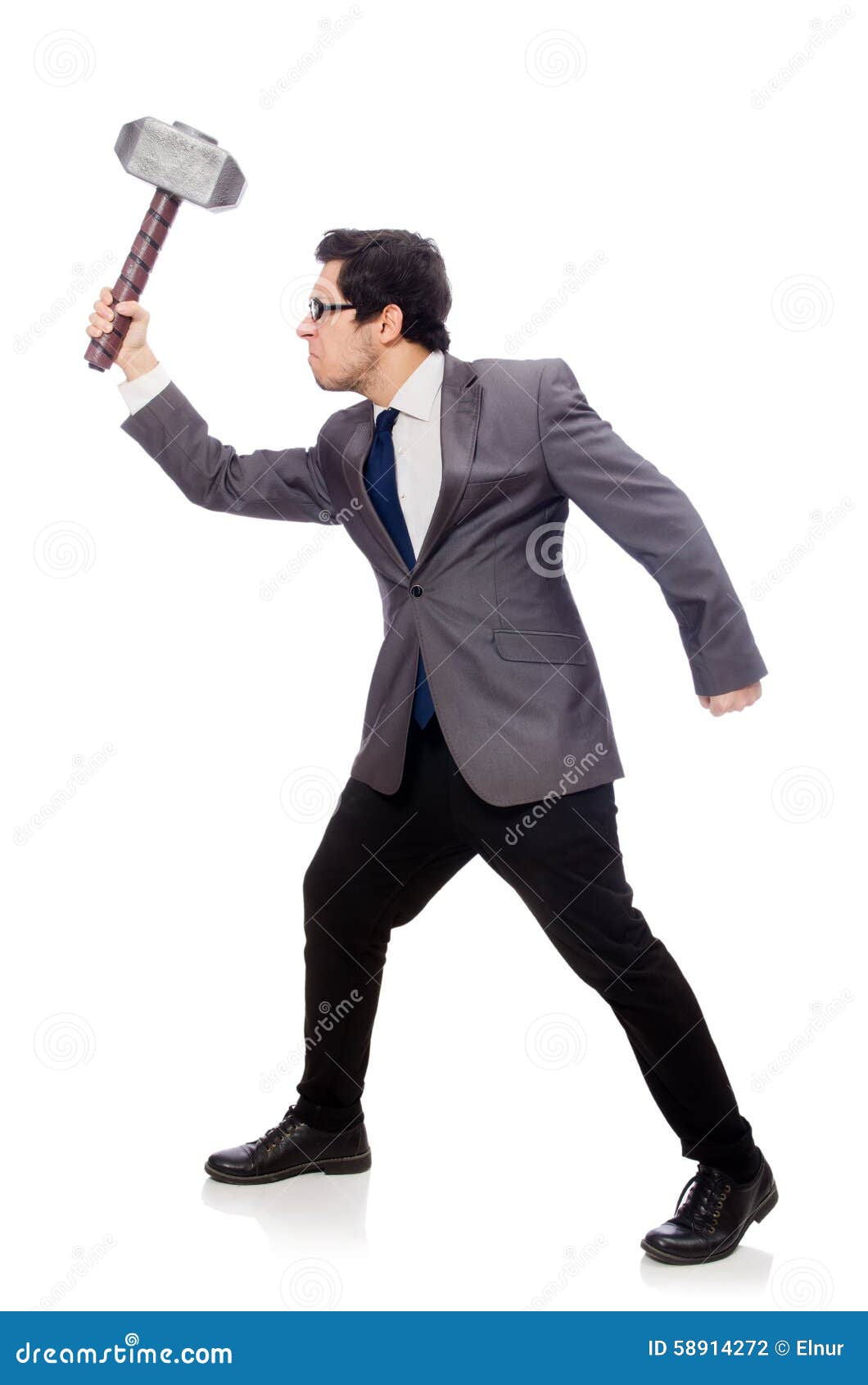 Business Man Holding Hammer Isolated on White Stock Photo - Image of ...