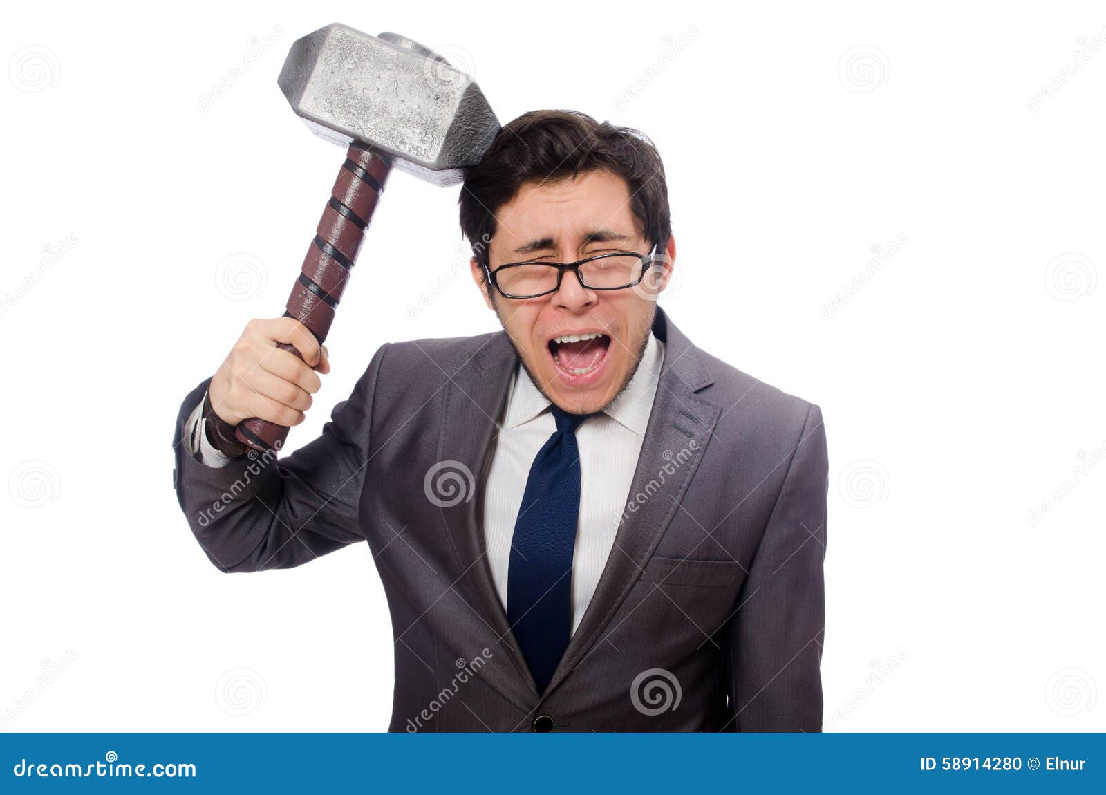 Business Man Holding Hammer Isolated on White Stock Photo - Image of ...