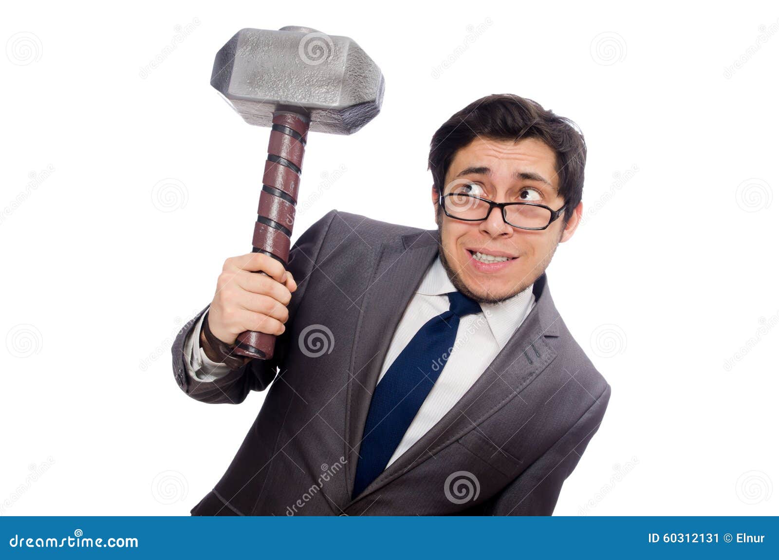 Business Man Holding Hammer Isolated on White Stock Image - Image of ...