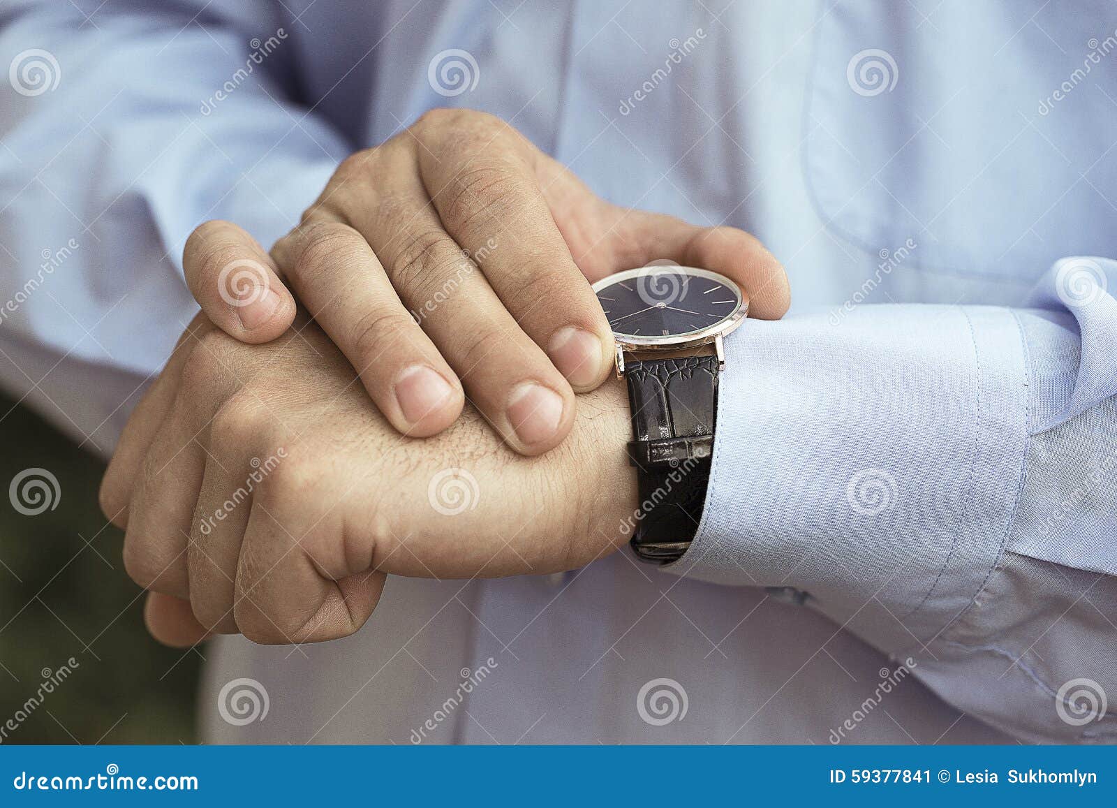Business Man Holding Hands Watching on His Watch Stock Image - Image of ...