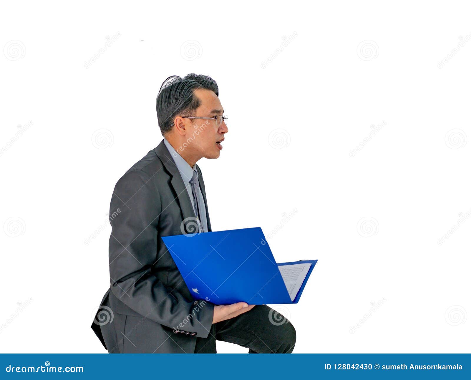 Business Man Holding His Document on Isolated Background Stock Photo ...