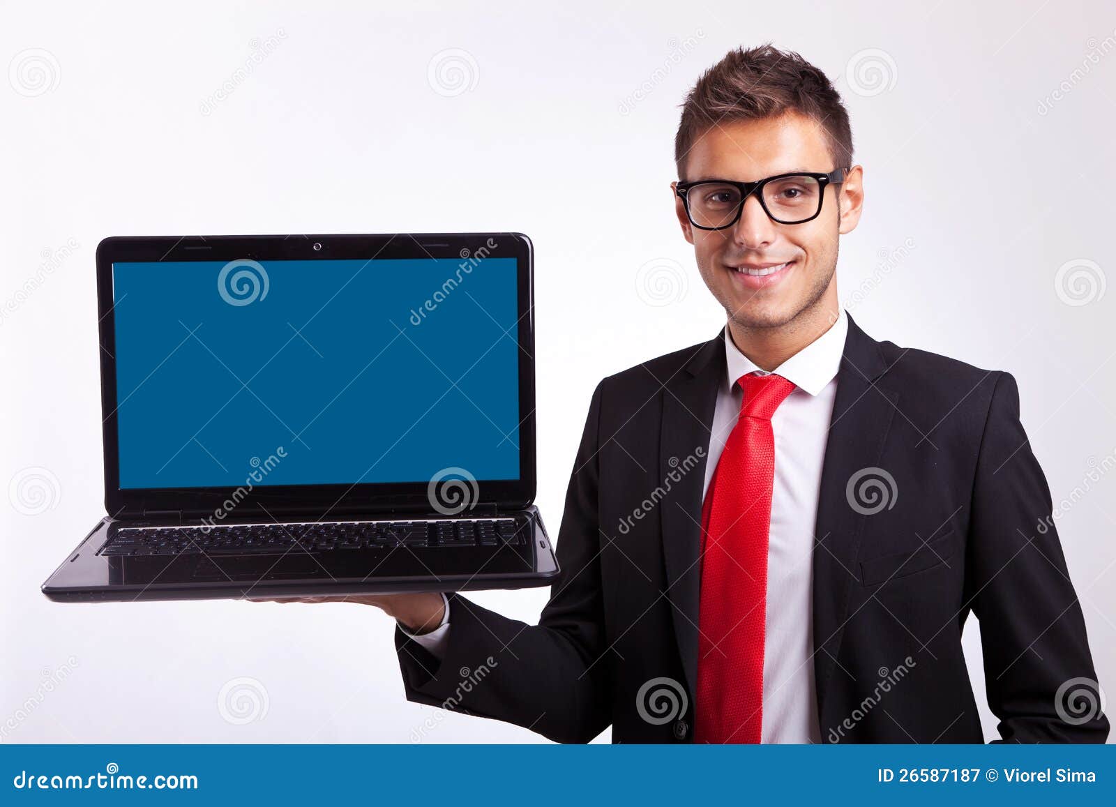 Business Man Holding Laptop Stock Image - Image of computer ...