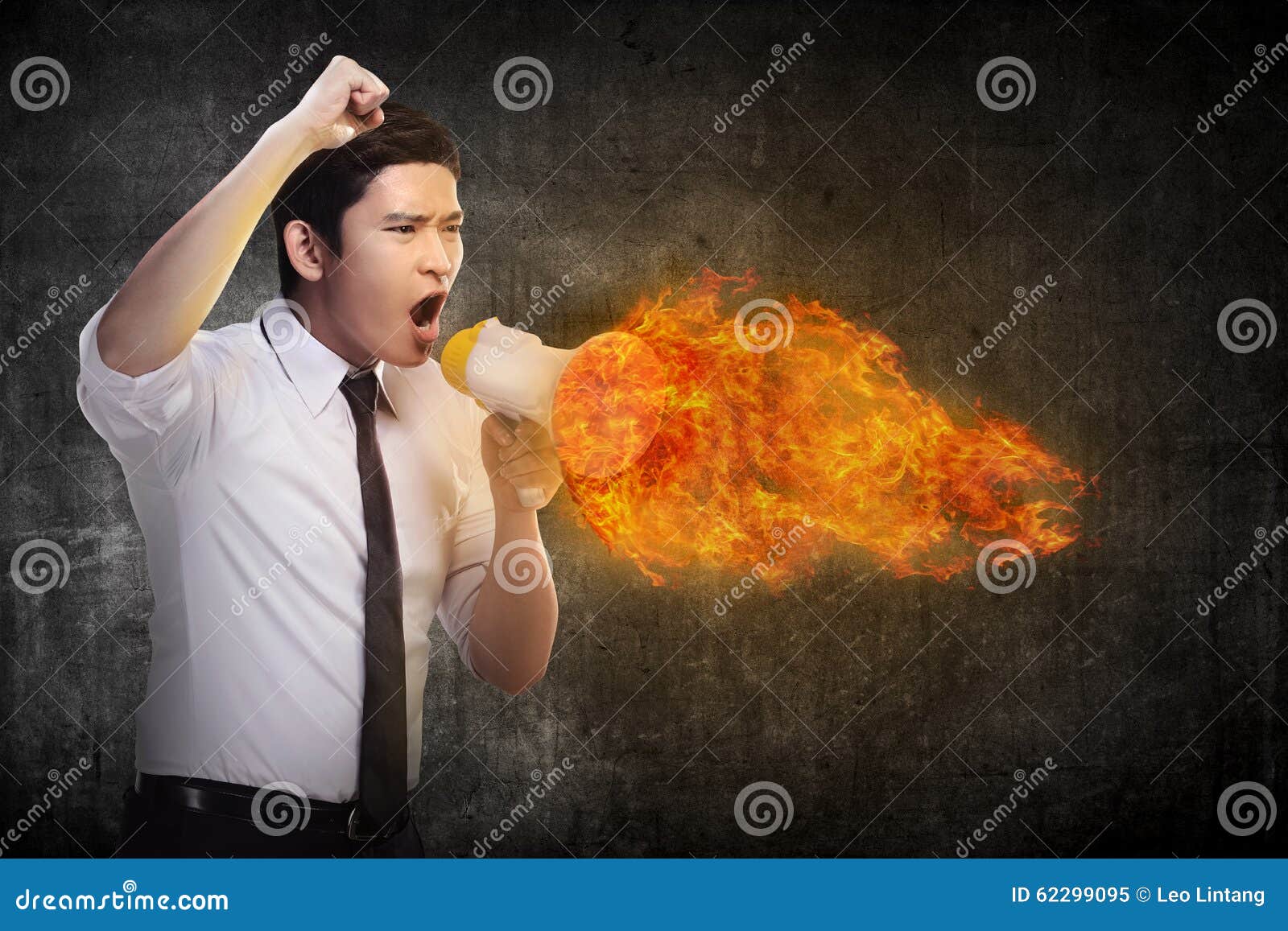 Business Man Holding Megaphone in Fire and Shouting Stock Image - Image ...