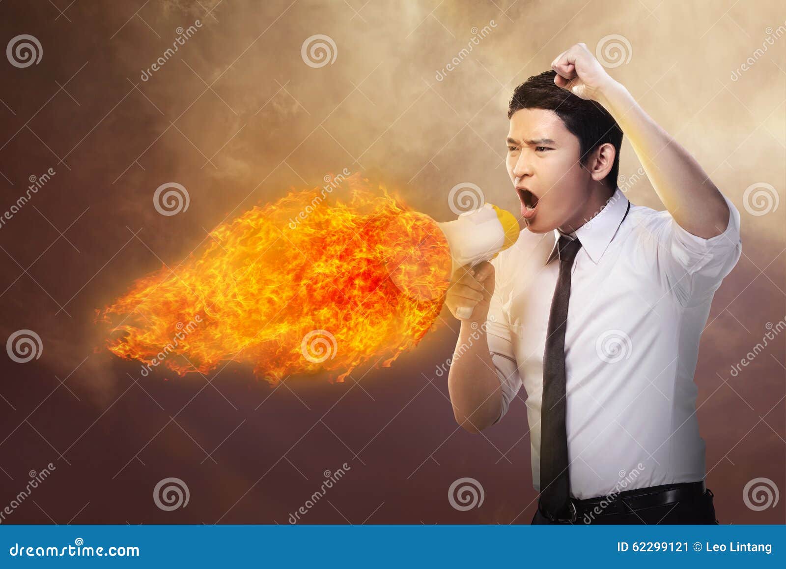 Business Man Holding Megaphone in Fire and Shouting Stock Image - Image ...
