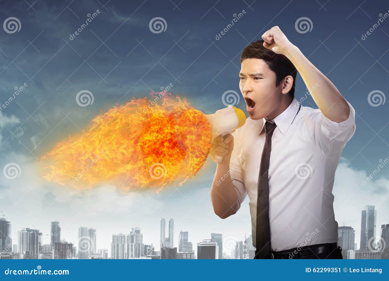 Business Man Holding Megaphone in Fire and Shouting Stock Image - Image ...