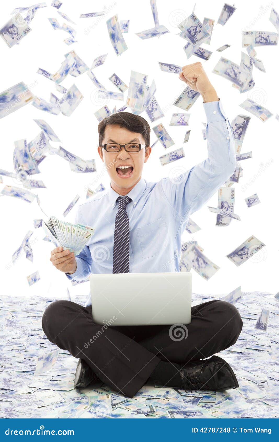 Business Man Holding Money and Make a Win Pose Stock Photo - Image of ...