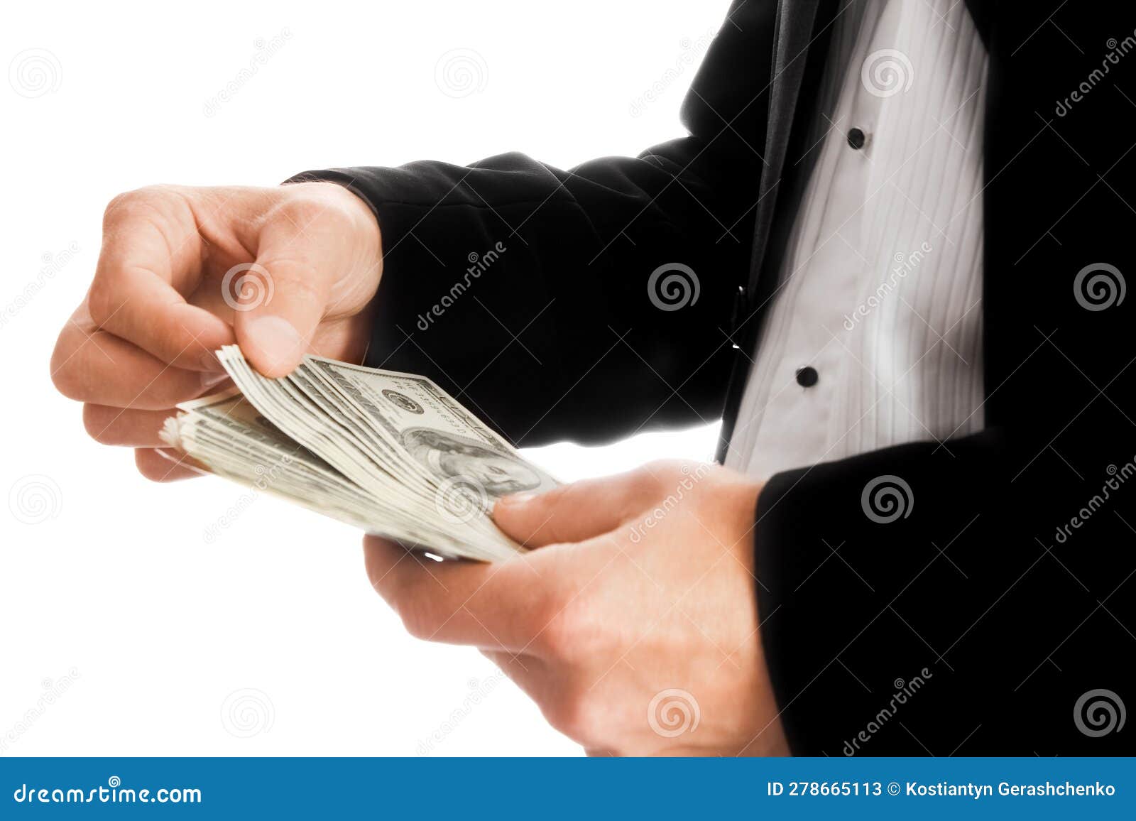 Business Man Holding Money on White Background Stock Image - Image of ...