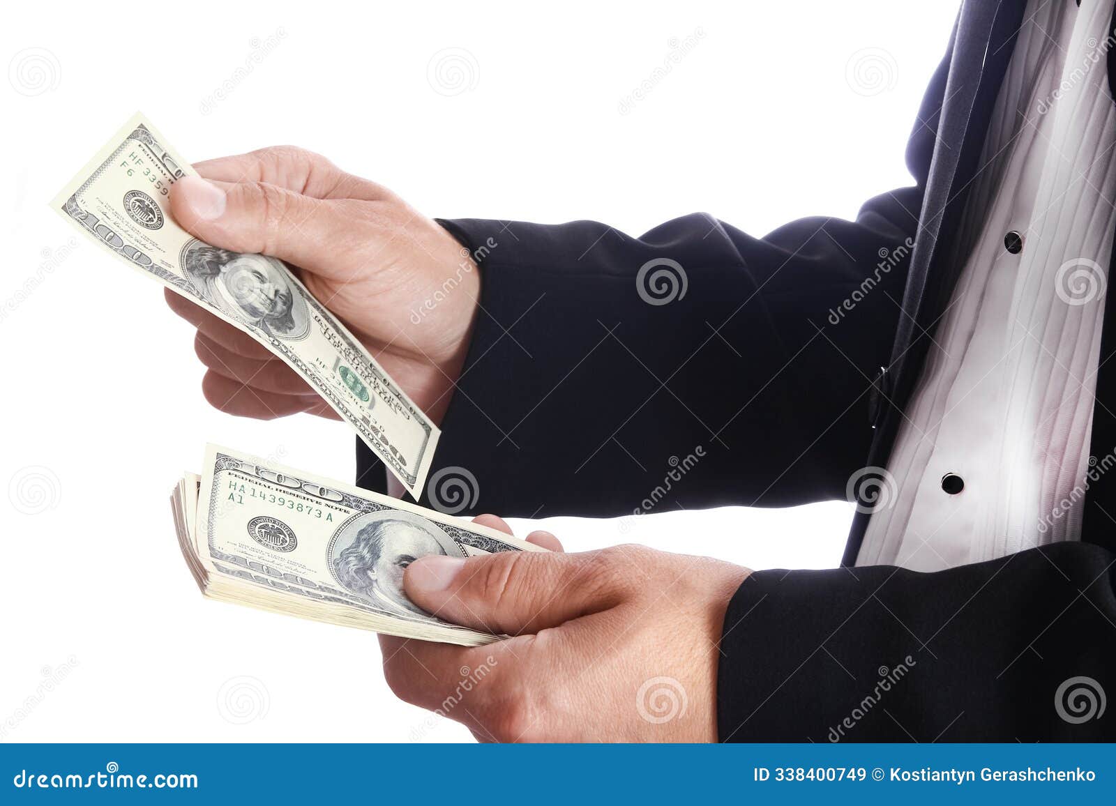 Business Man Holding Money on White Background Stock Image - Image of ...