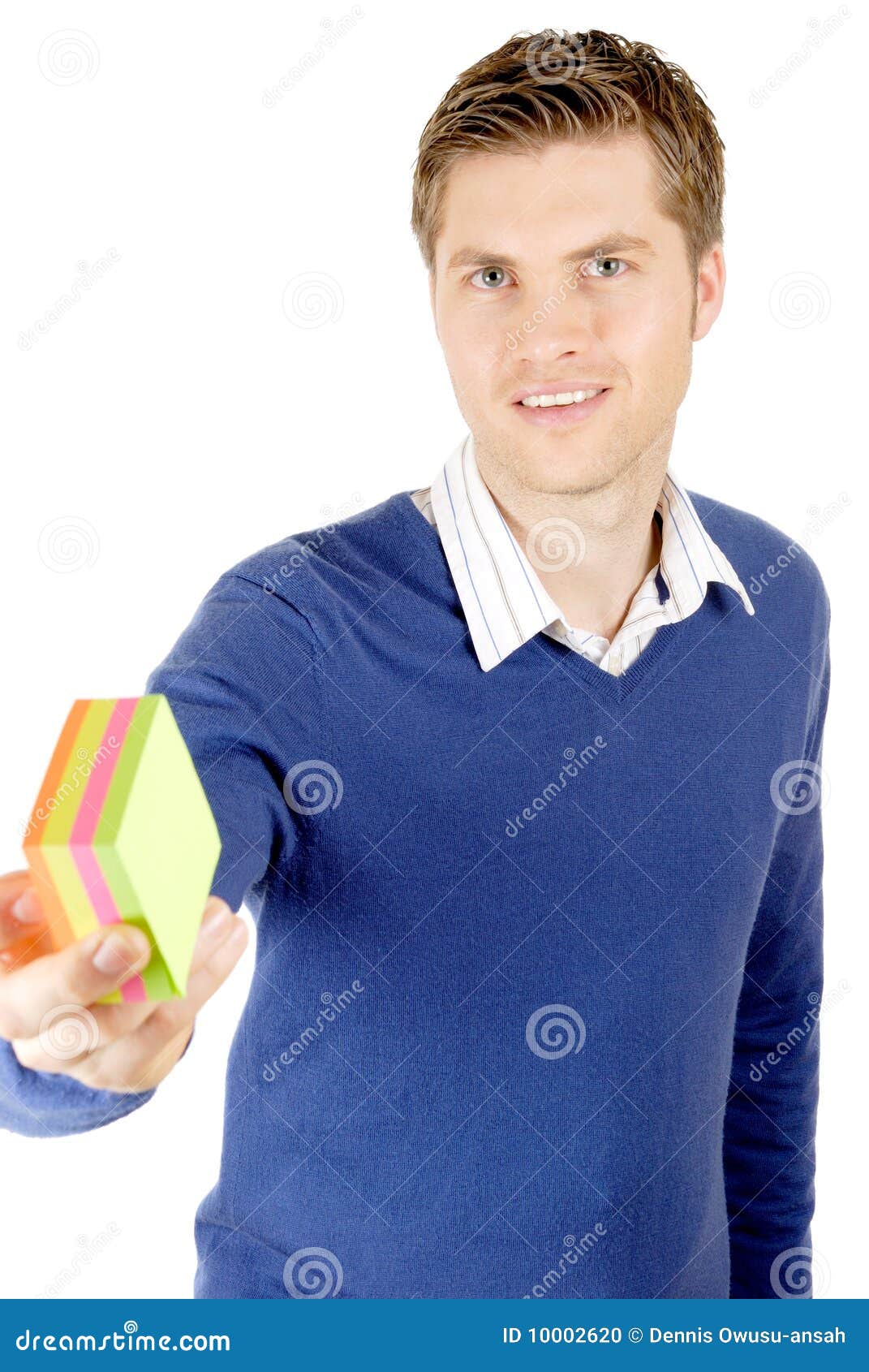 Business Man Holding a Pack of Post Its. Stock Photo - Image of happy ...