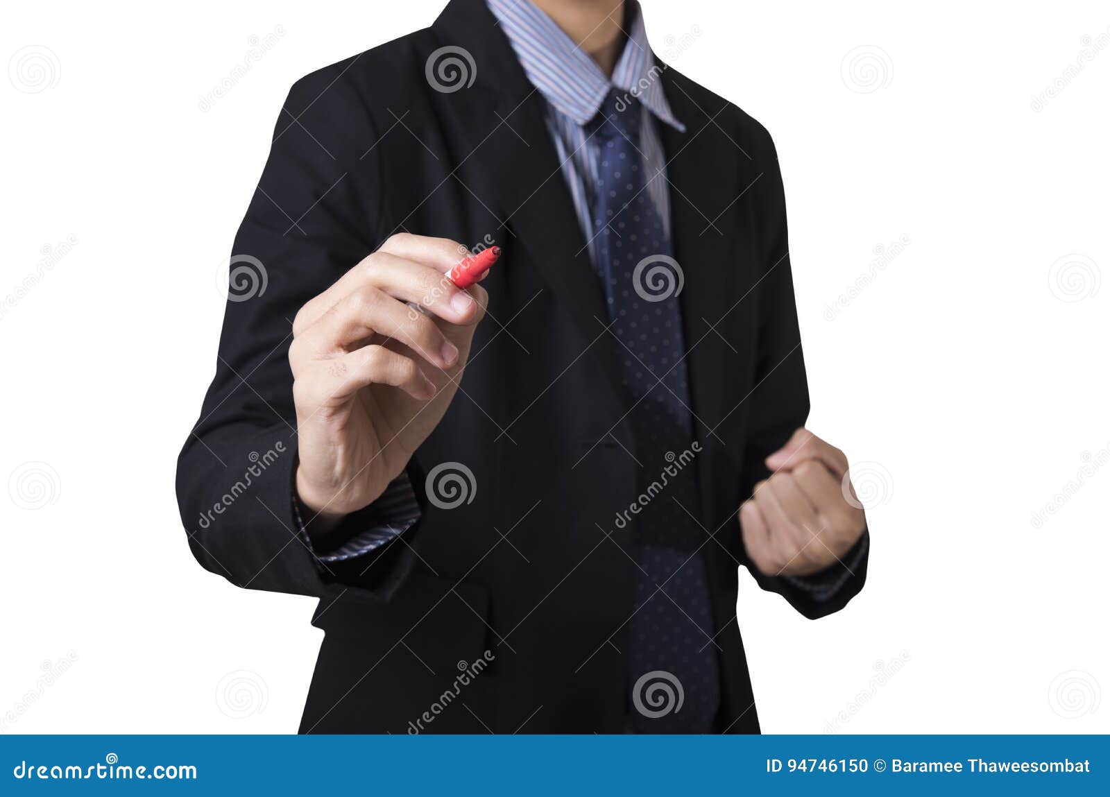 Business Man Holding Pen Writing Isolated on White Stock Photo - Image ...