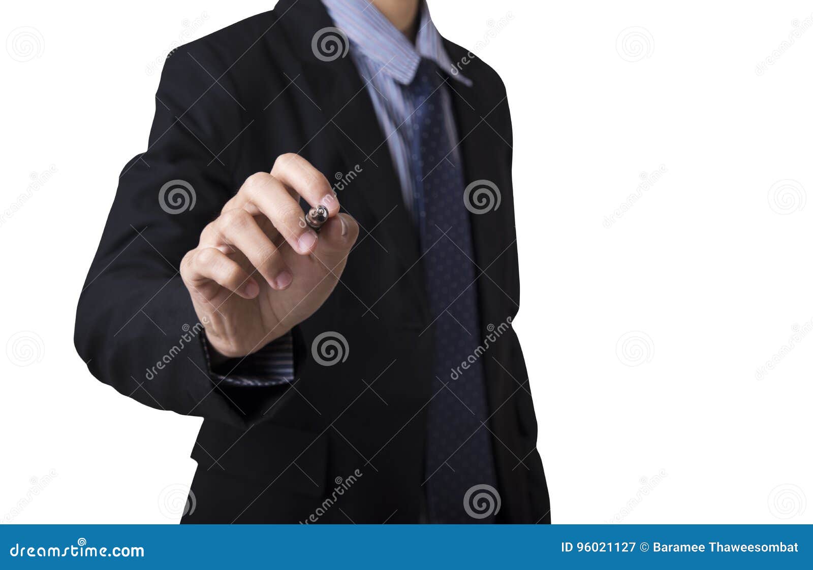 Business Man Holding Pen Writing Isolated on White Stock Image - Image ...