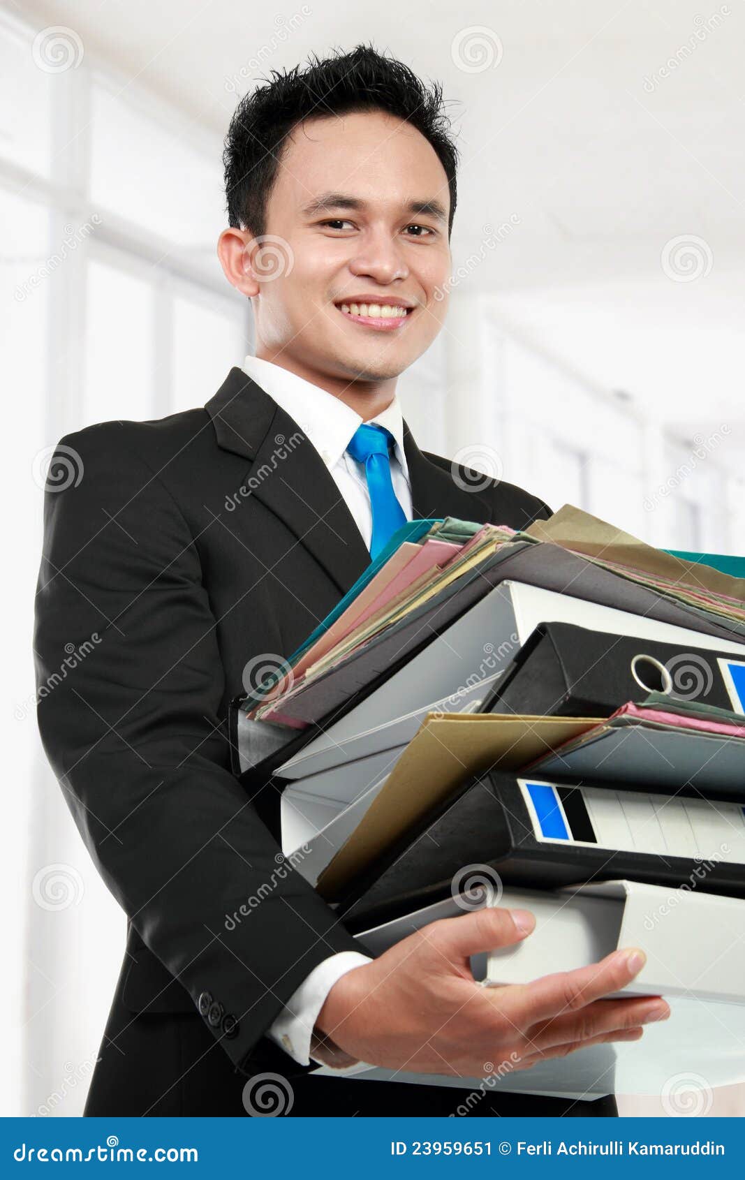Business Man Holding Stack of Files and Folders Stock Image - Image of ...