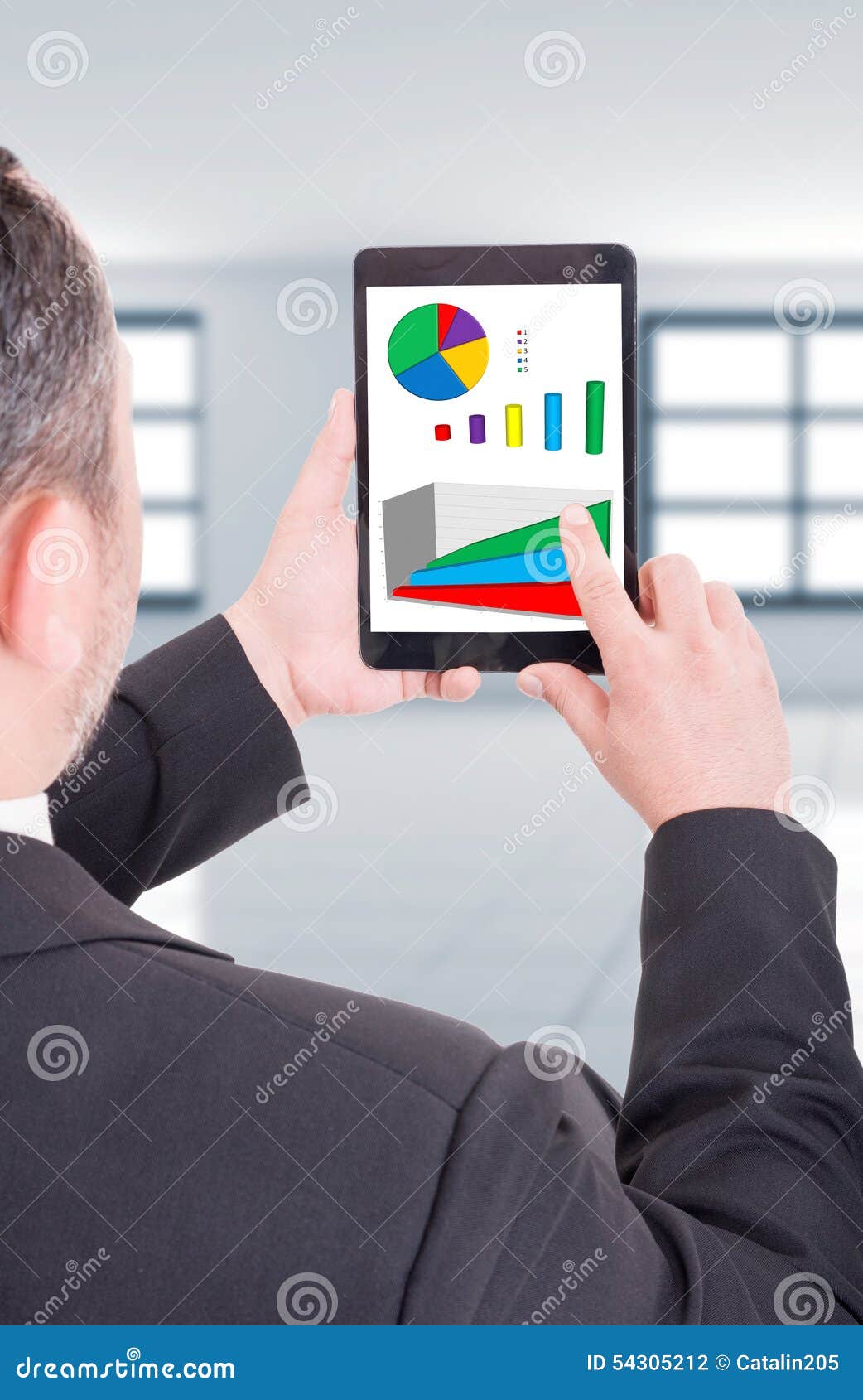 Business Man Holding Tablet with Financial Charts Stock Photo - Image ...