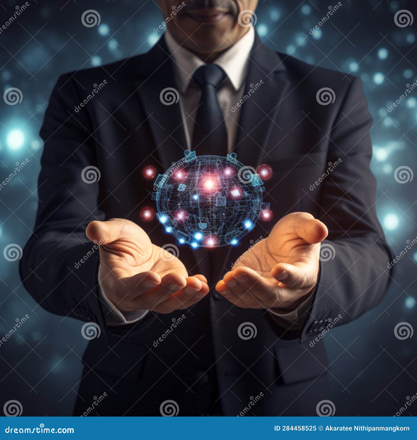 Business Man Holding Crystal Globe, Technology, Network Connection ...