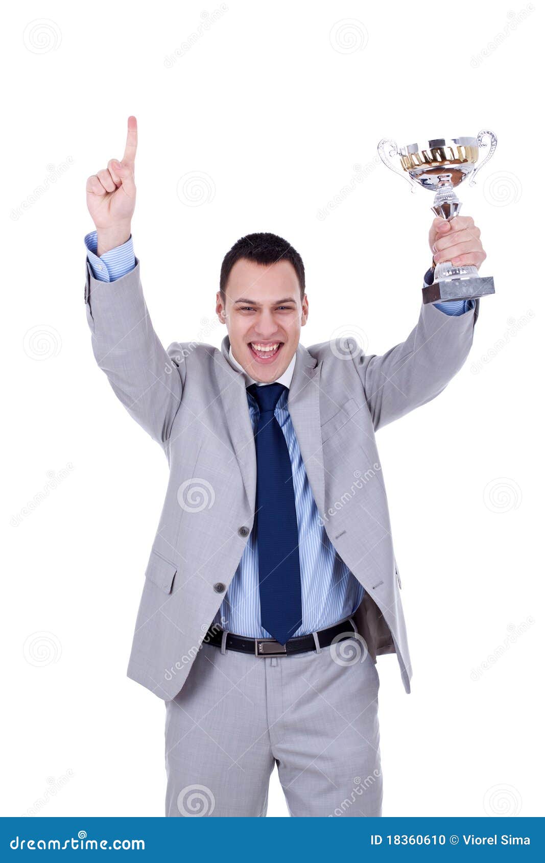 Business Man Holding a Trophy Stock Photo - Image of business, north ...