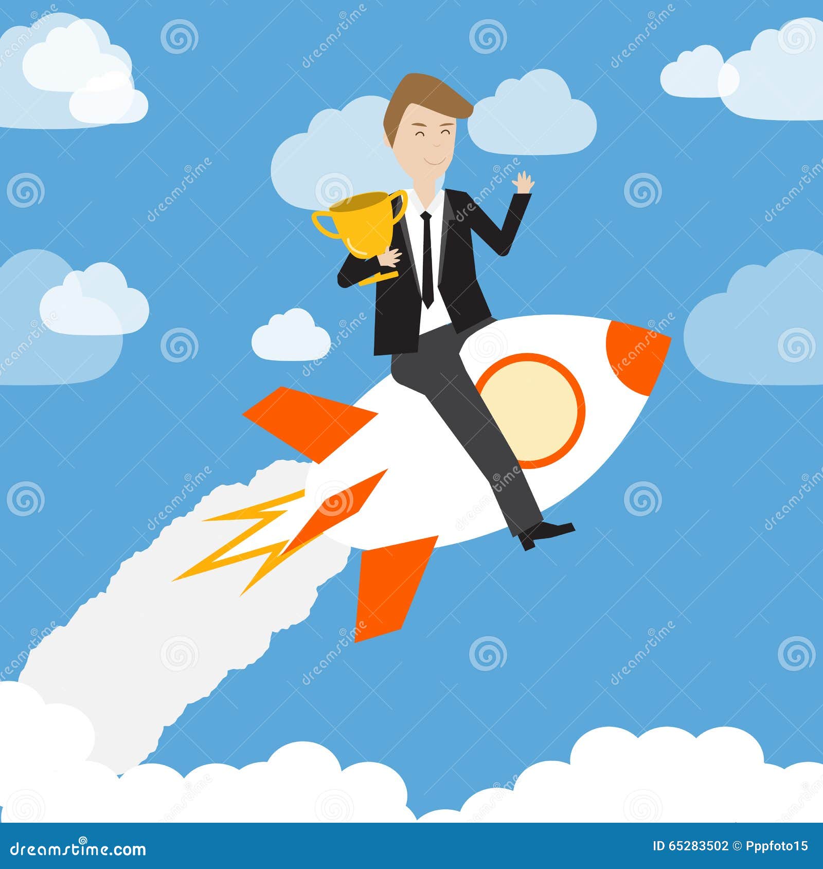 Boy Riding Red Rocket Vector Illustration | CartoonDealer.com #17821782