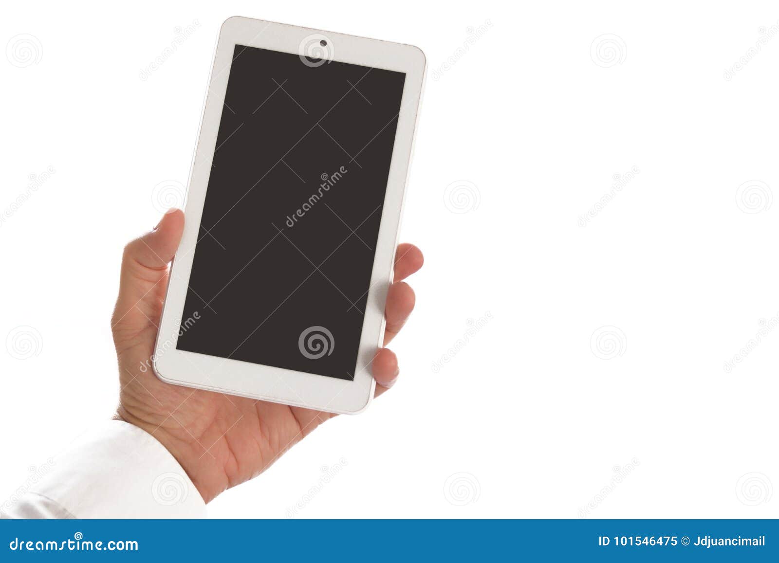 Business Man Holding and Using a White Tablet. Stock Image - Image of ...