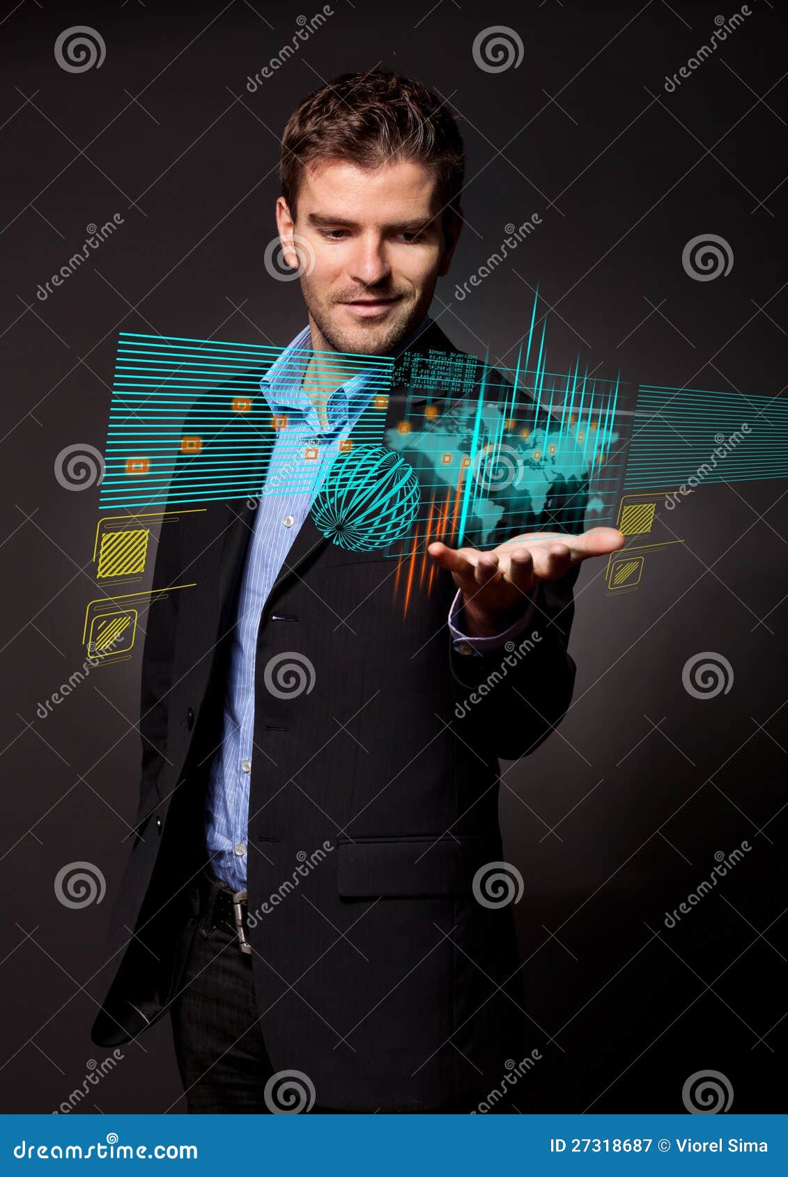 Business Man Holding Virtual Digital Screen Stock Image - Image of ...