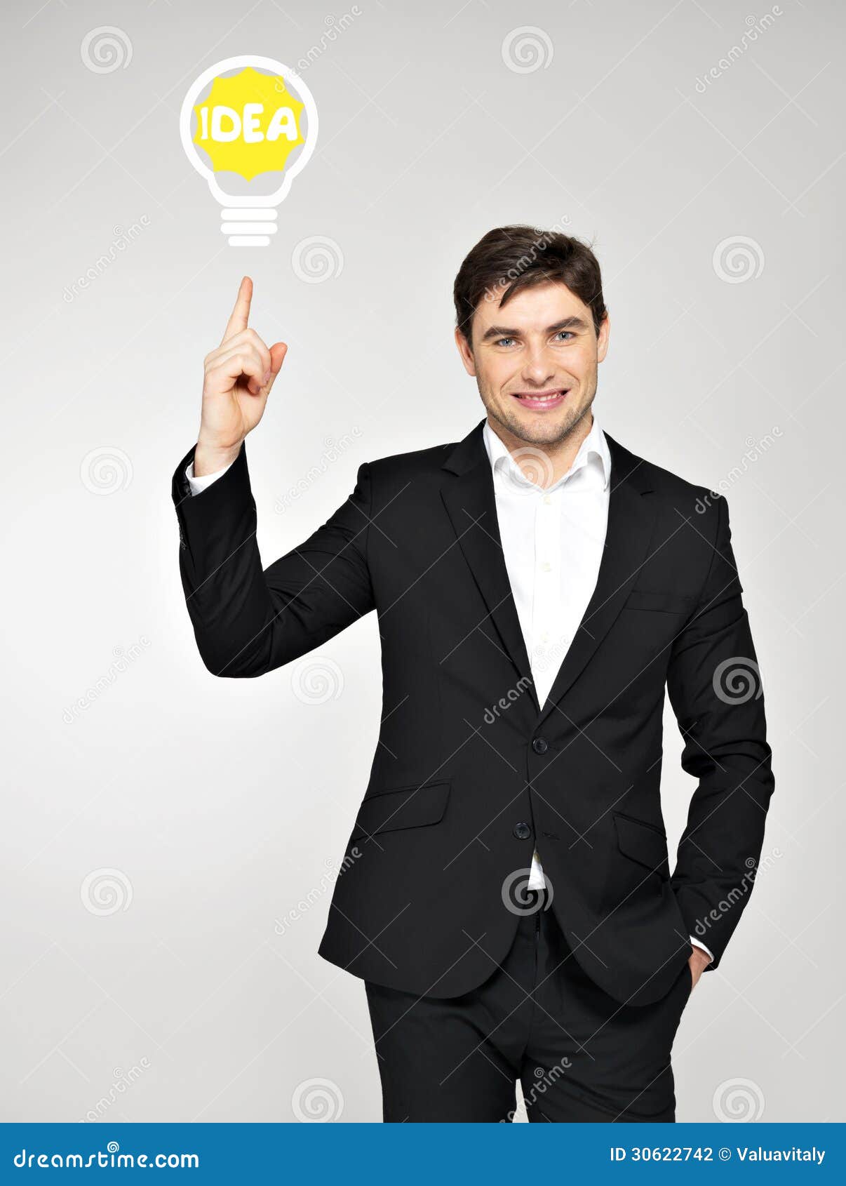 Business Man with an Idea Bulb Stock Photo - Image of decision, male ...