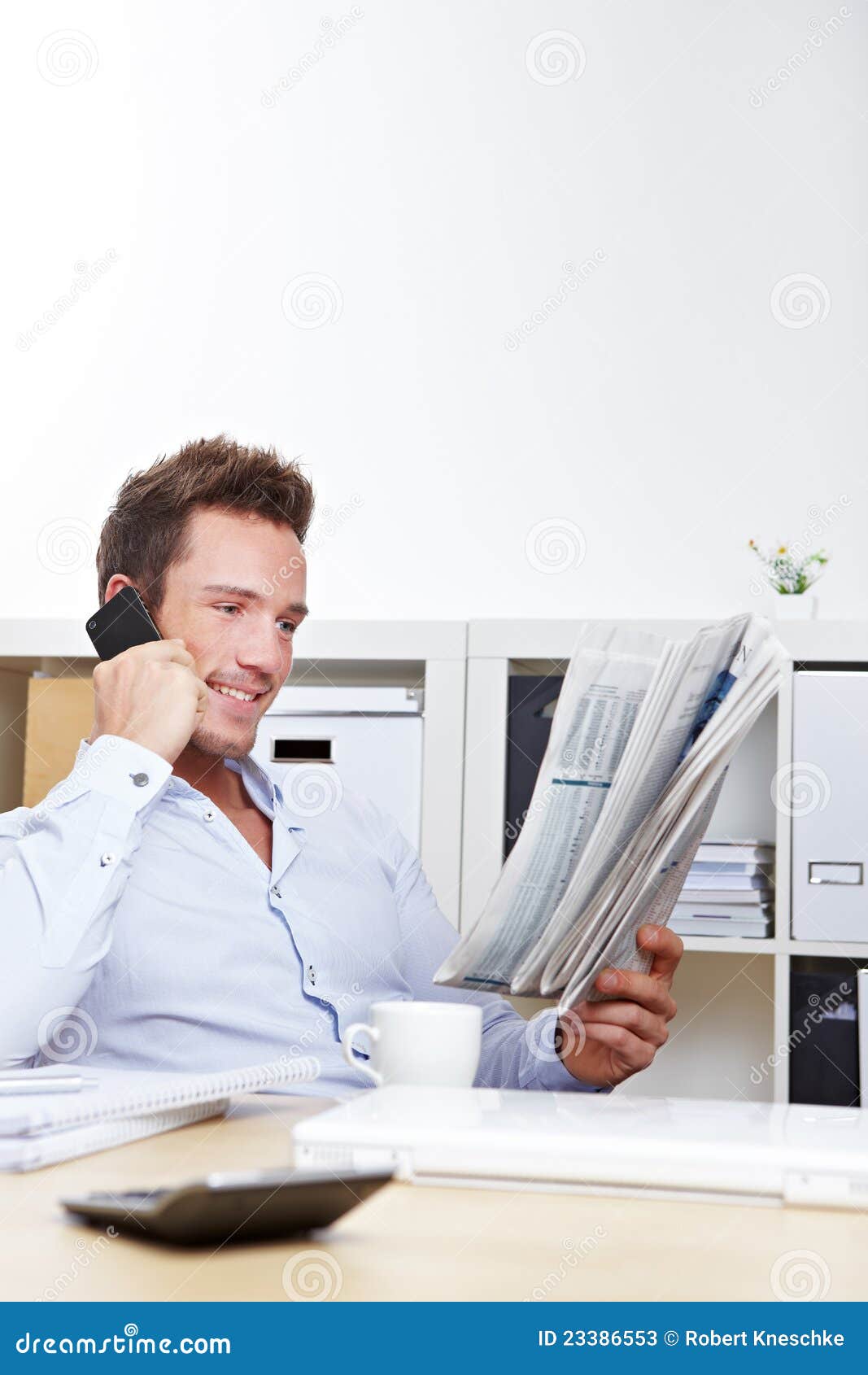 Business Man on Job Search Reading Stock Image - Image of paper ...