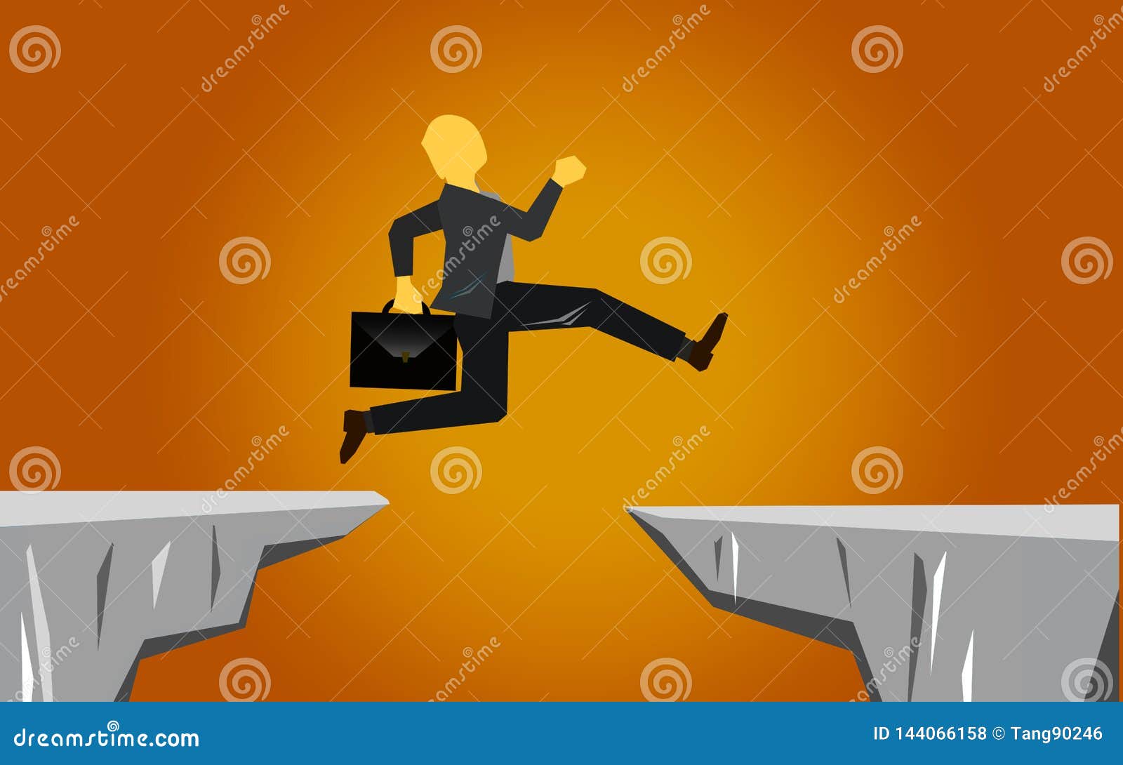 Business Man Jump Over the Gap Stock Illustration - Illustration of ...