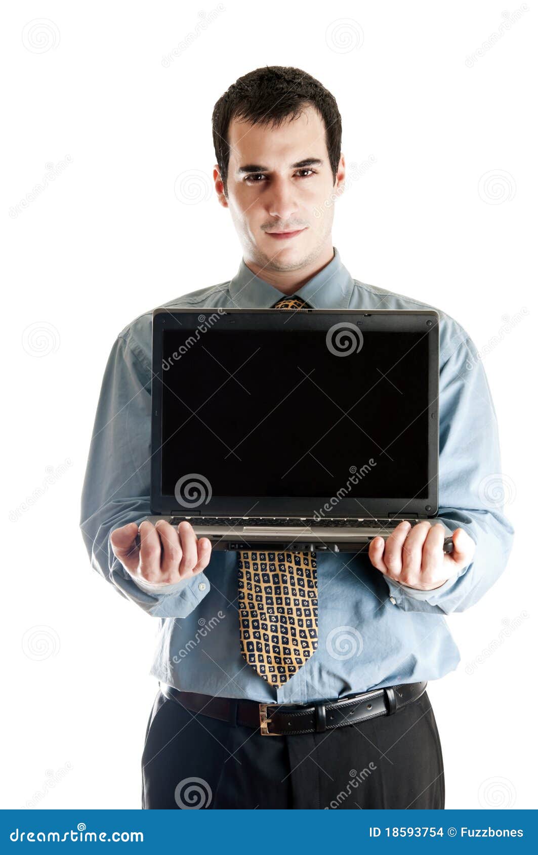 Business man with laptop stock photo. Image of hold, show - 18593754