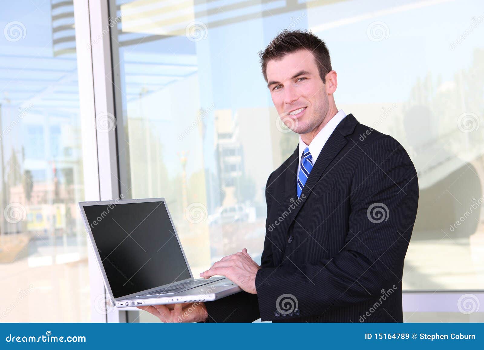 Business Man on Laptop Computer Stock Image - Image of office, male ...