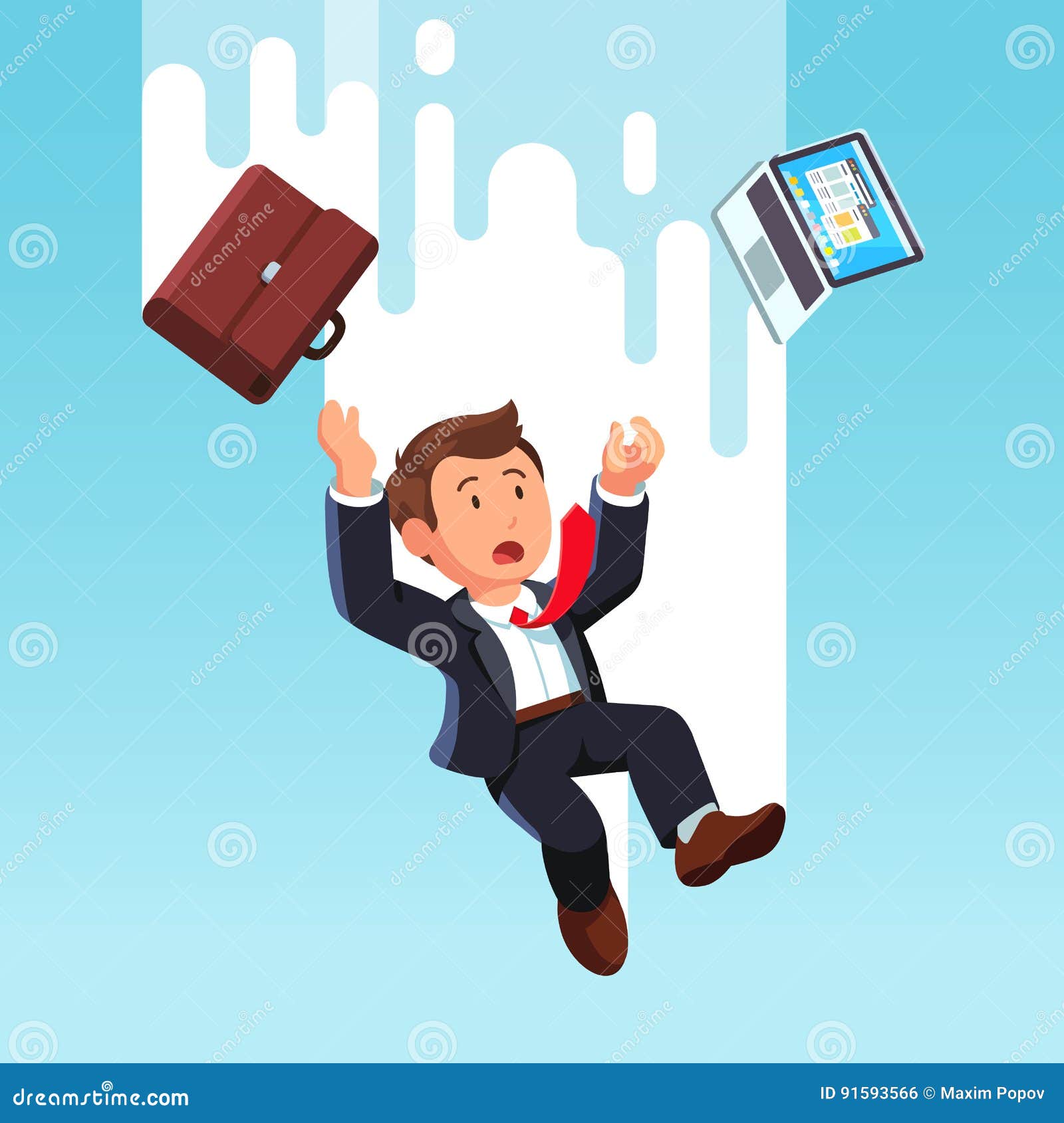 Business Man with Laptop Falling Down from the Sky Stock Vector ...