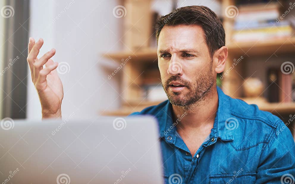 Business Man, Laptop and Frustrated in Home for Network Glitch ...