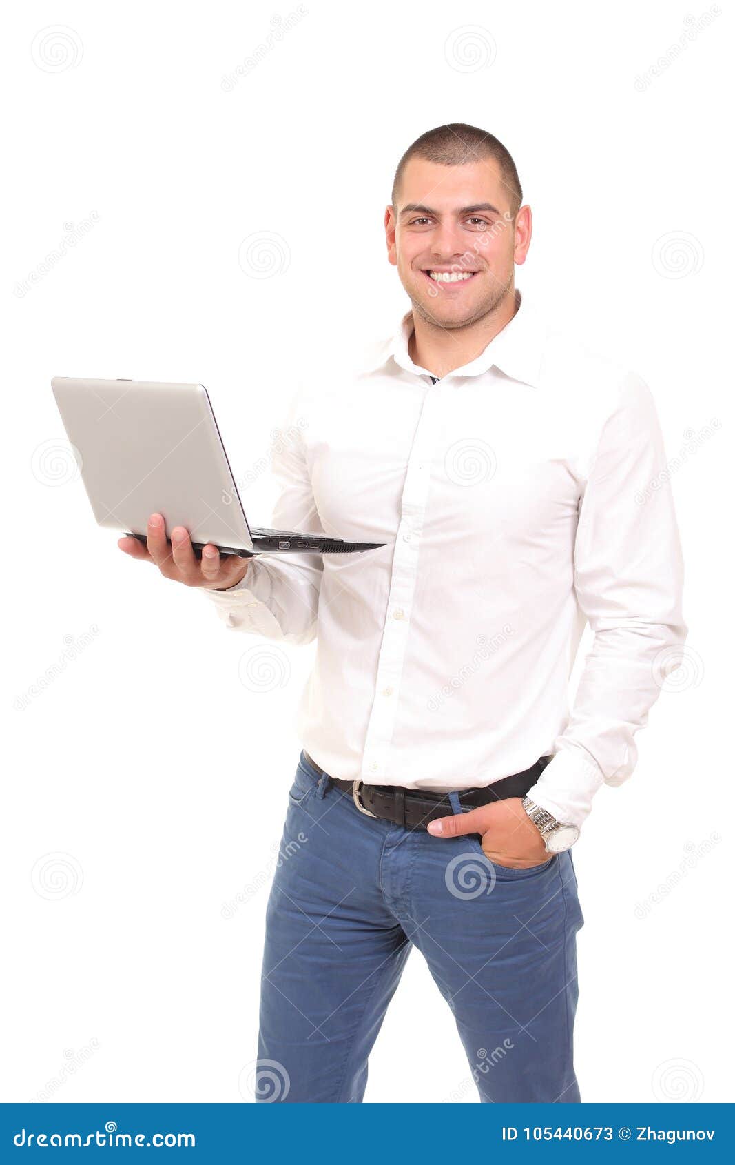 Business Man with Laptop in Hand Stock Image - Image of executive ...