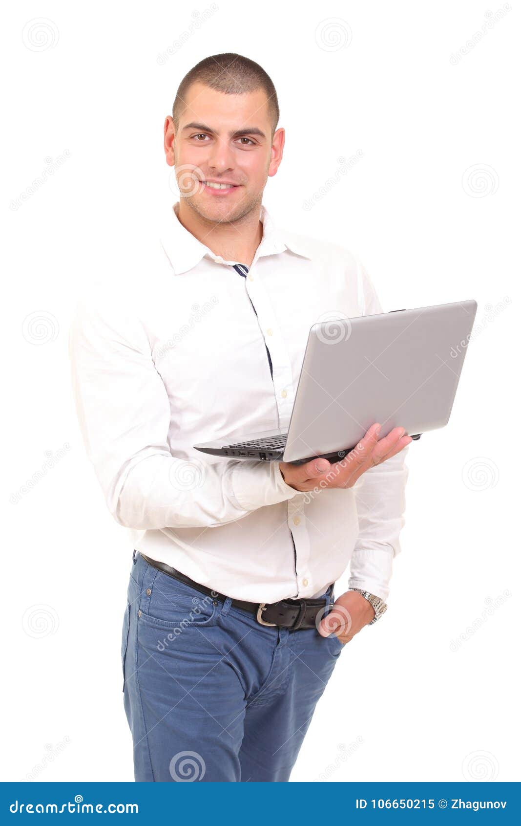 Business Man with Laptop in Hand Stock Image - Image of education, hand ...