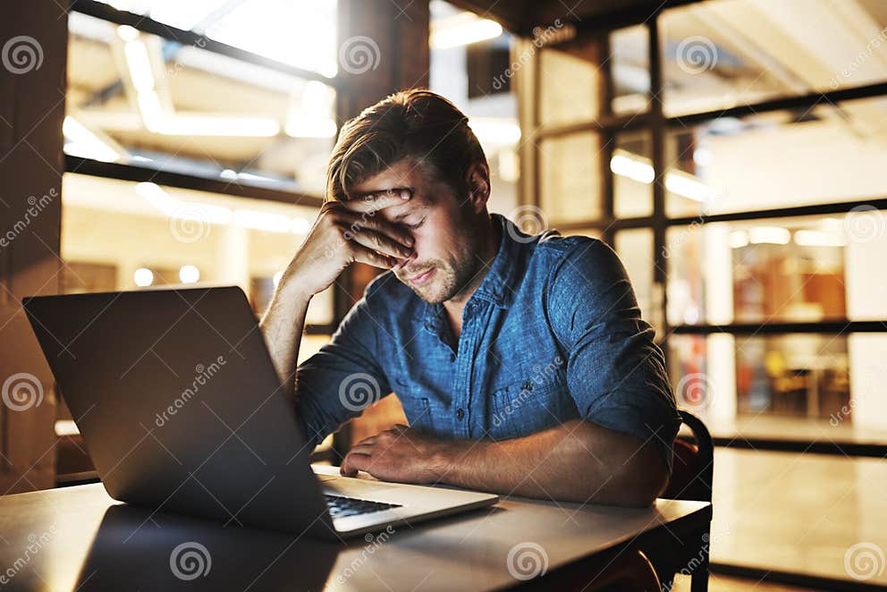 Business Man, Laptop and Tired with Headache for Difficult Project ...