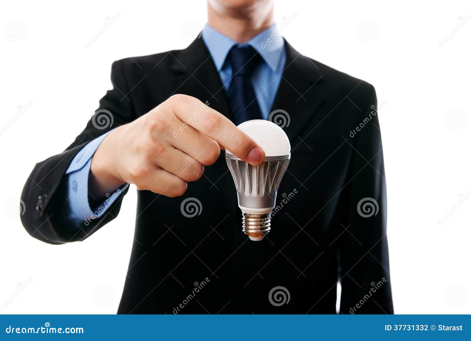 Business Man with LED Light Bulb Stock Photo - Image of bulb, equipment ...