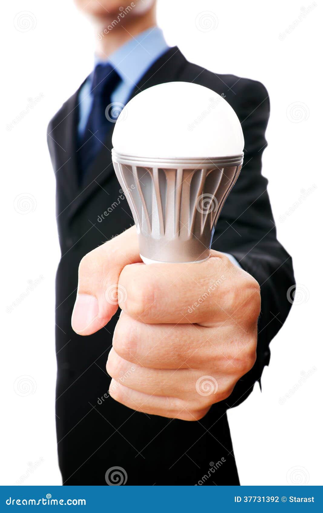 Business Man with LED Light Bulb Stock Photo - Image of illumination ...