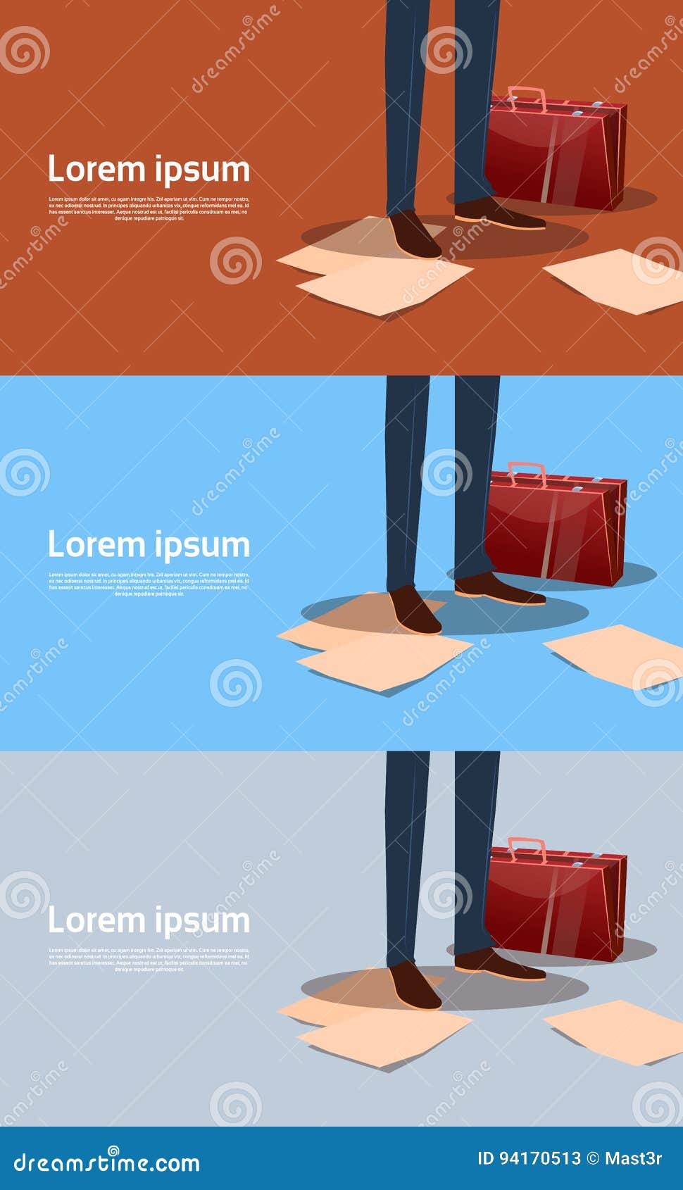 Business Man Legs with Paper Documents, Paperwork Concept Banner Set ...