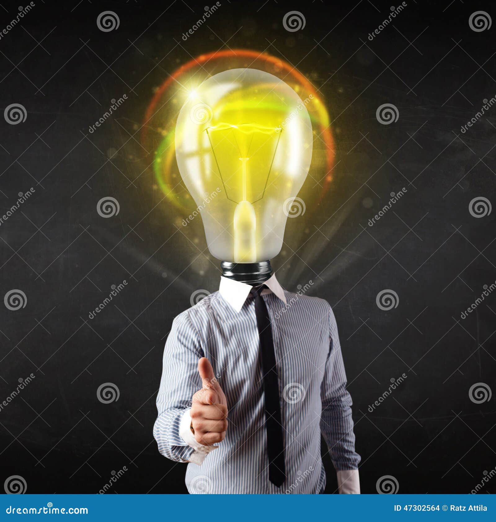 Business Man with Light Bulb Head Concept Stock Photo - Image of ...