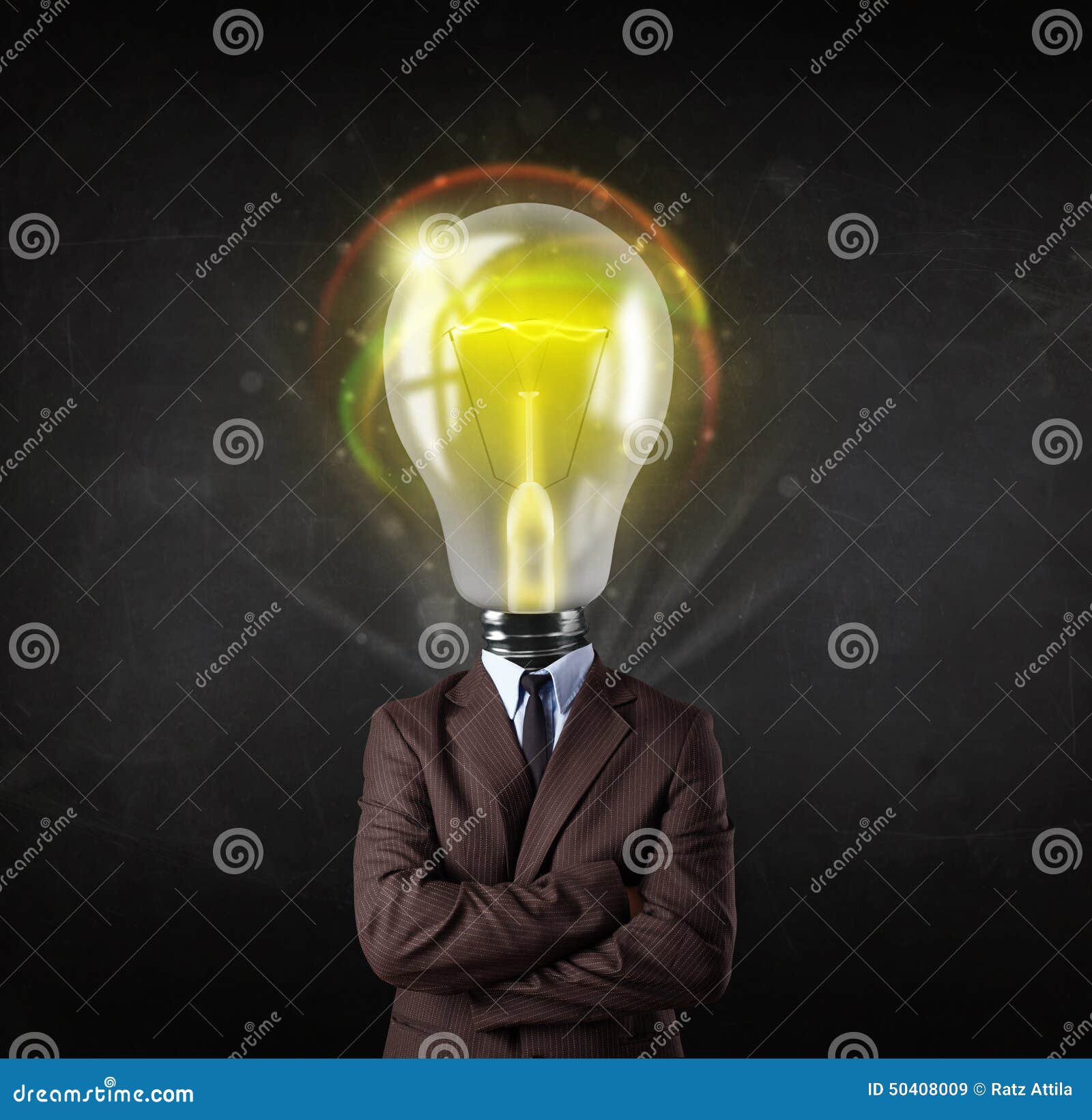 Business Man with Light Bulb Head Concept Stock Illustration ...
